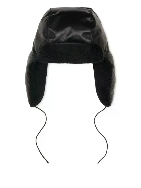 ROUGH. Leather Earflap Beanie - Black
