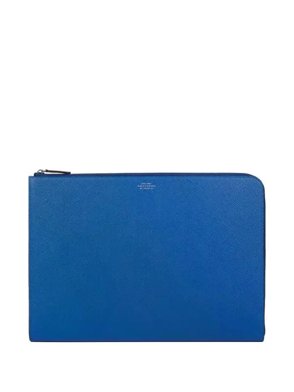 Smythson Large Panama Leather Laptop Casa - Blue