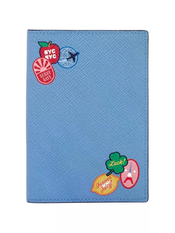 Smythson Panama Stickers Passport Cover - Blue