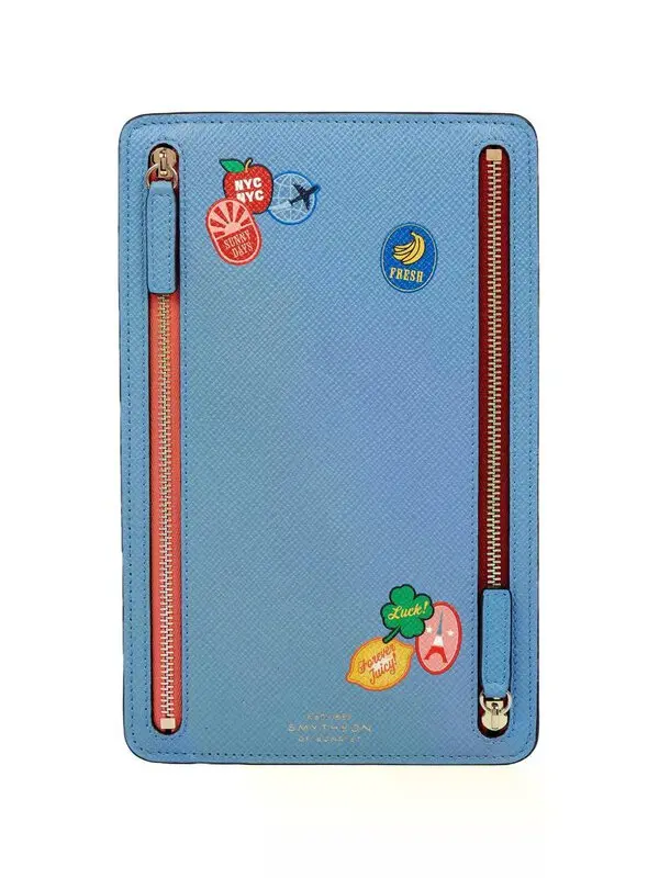 Smythson Panama Multi-zip Sticker Case - Blue