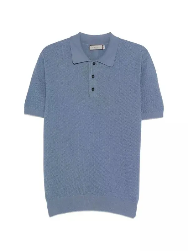 Canali Button-down Textured Polo Shirt - Blue