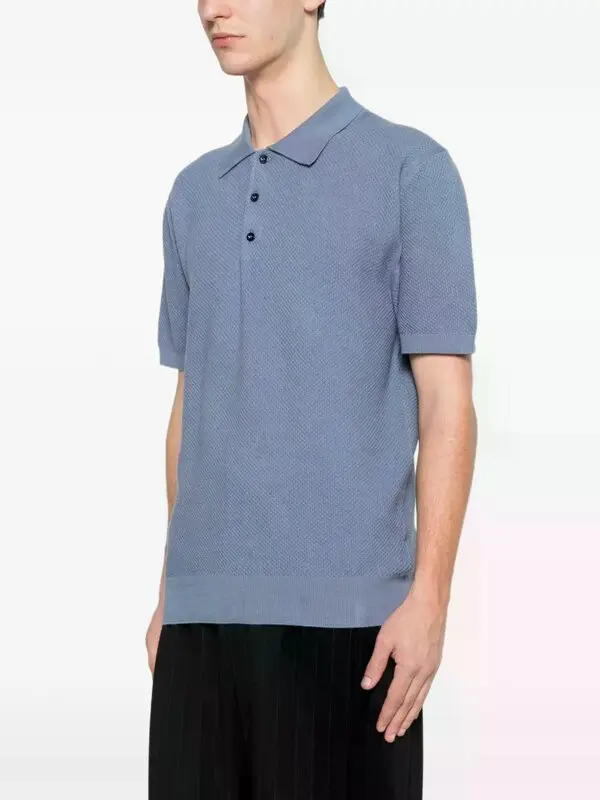 Canali Button-down Textured Polo Shirt - Blue