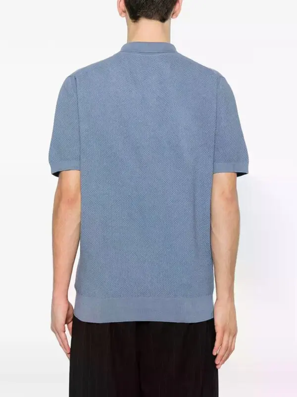 Canali Button-down Textured Polo Shirt - Blue
