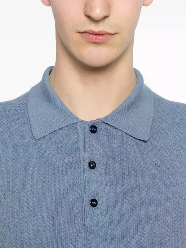 Canali Button-down Textured Polo Shirt - Blue