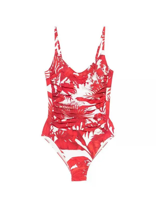 MARYAN MEHLHORN Floral-print Swimsuit With Ruffled Detail - Neutrals