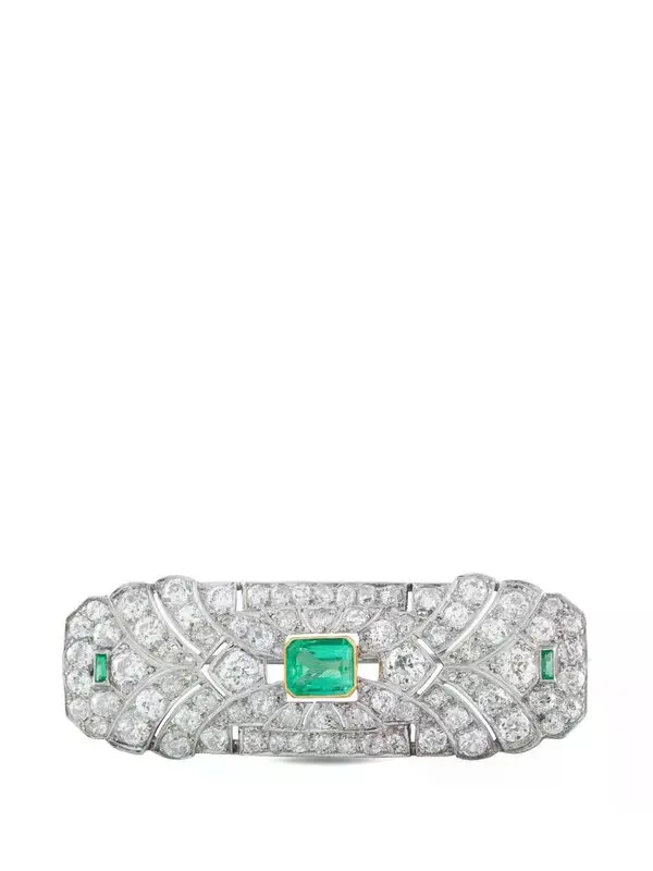 LB EXCLUSIVE Art Deco Diamond And Emerald Brooch - Silver