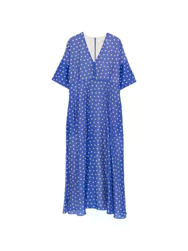 PSOPHIA Polka-dot V-neck Midi Dress - Blue
