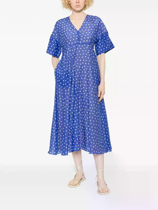 PSOPHIA Polka-dot V-neck Midi Dress - Blue