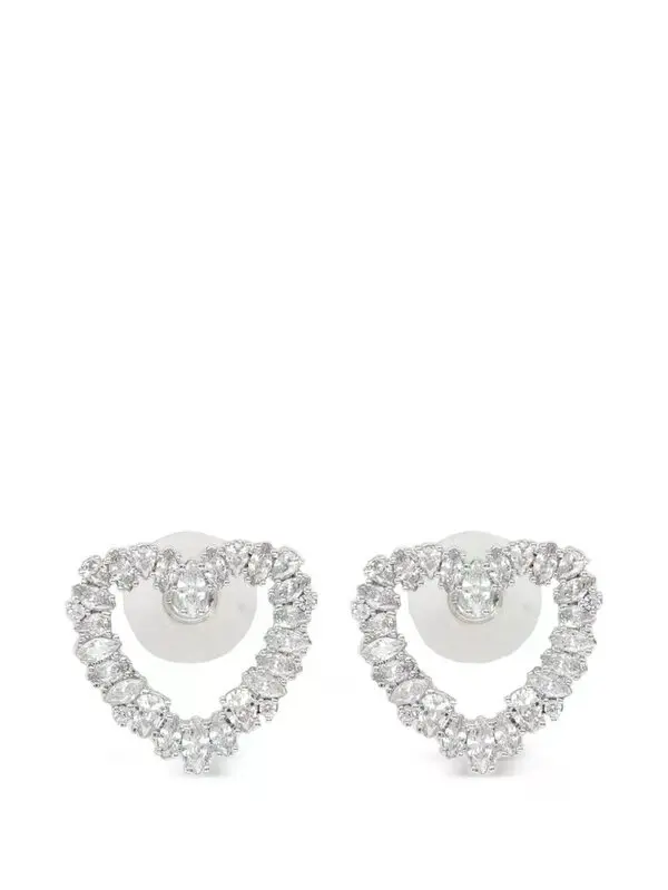 SELF-PORTRAIT Mini Crystal Heart Embellished Earrings - Silver