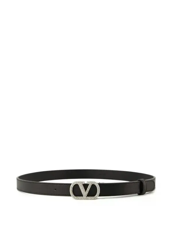 Valentino Garavani Crystal-embellished Leather Belt - Black