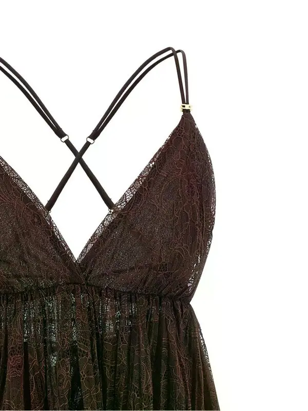 Elisabetta Franchi Floral Lace Mini Dress With Pleated Skirt - Brown