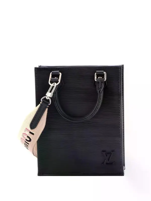 LOUIS VUITTON Petit Sac Plat Epi Leather Crossbody Bag With Logo Jacquard Strap - Black