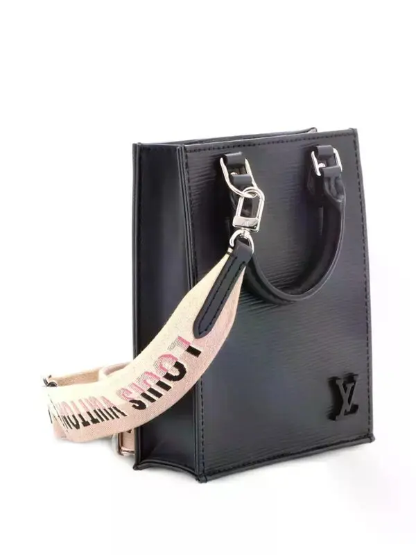 LOUIS VUITTON Petit Sac Plat Epi Leather Crossbody Bag With Logo Jacquard Strap - Black