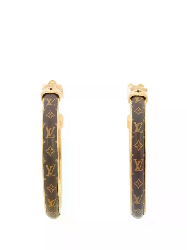 LOUIS VUITTON 2023 Gold Plated Monogram Hoop Earrings Costume Earrings - Brown
