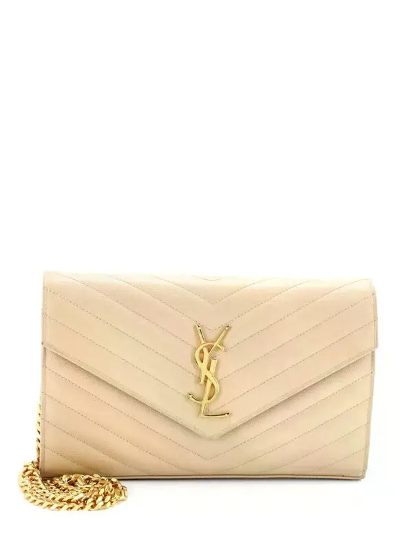 Saint Laurent Monogram Wallet On Chain Matelasse Chevron - Neutrals