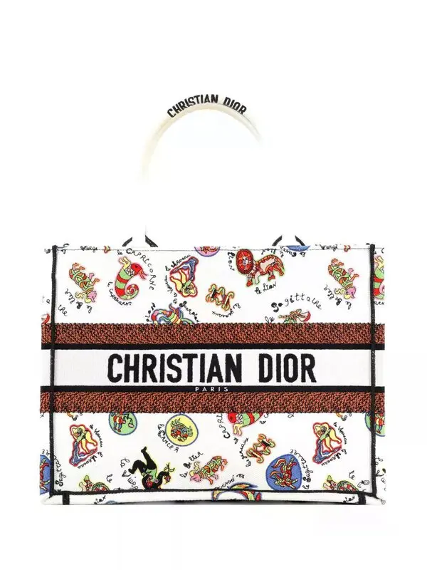 Dior Book Embroidered Canvas Medium Tote Bag - Multicolour