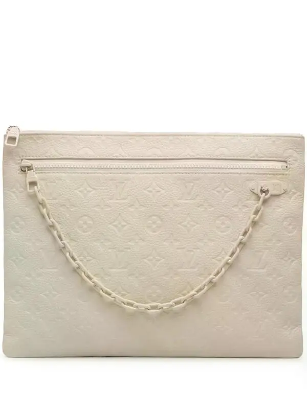 LOUIS VUITTON 2018 Monogram Taurillon A4 Pouch - White