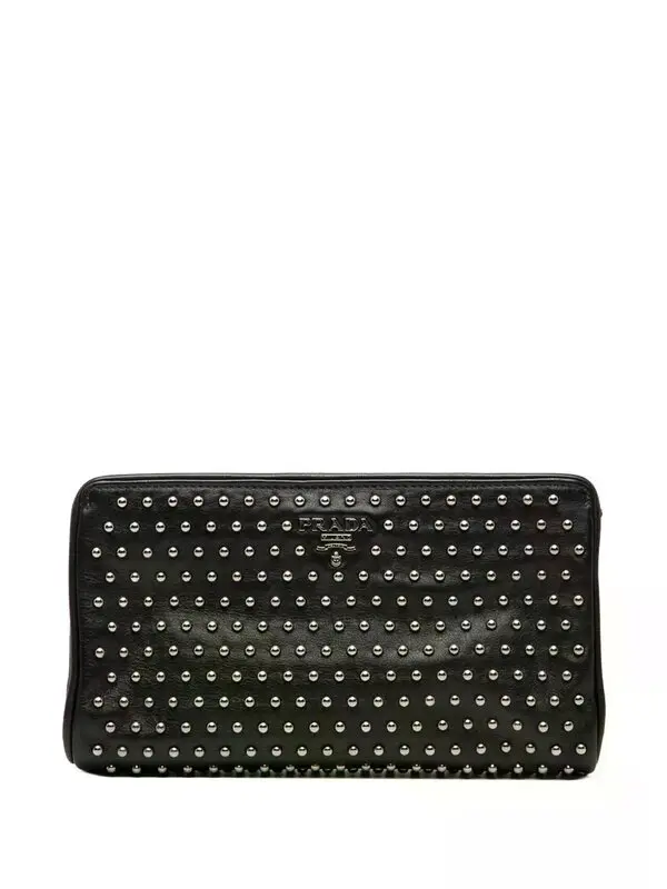 Prada Studded Leather Clasp Clutch