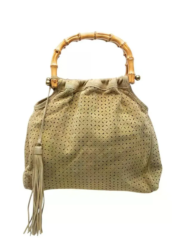 Miu Miu 1993-2000 Laser Cut Suede Bamboo Top Handle Handbag