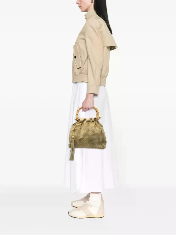 Miu Miu 1993-2000 Laser Cut Suede Bamboo Top Handle Handbag