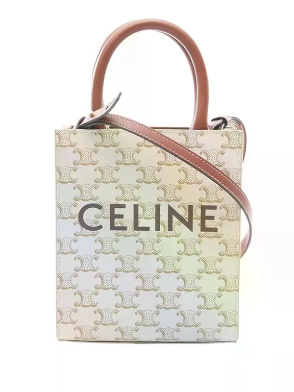 Celine 2021-2026 Mini Triomphe Coated Canvas Vertical Cabas Satchel - White