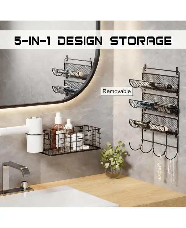 YIGII Wall-mounted Hair Tool Wall Rack With Heat Safe Rack For Styling Tools - Black