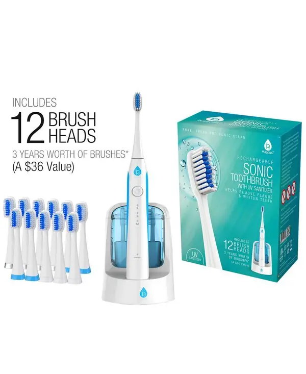 PURSONIC Complete Oral Care Bundle Â Uv Sonic Toothbrush W 12 Brush Heads