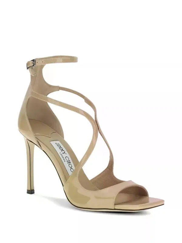 JIMMY CHOO Azia 95 Patent Leather Sandals - Neutrals