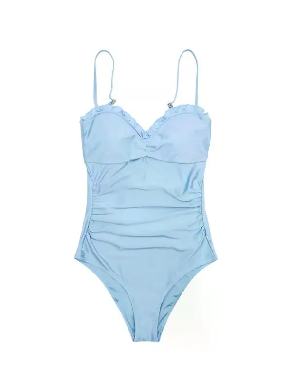 GANNI Gathered Ruffled One-piece Swimsuit - Blue