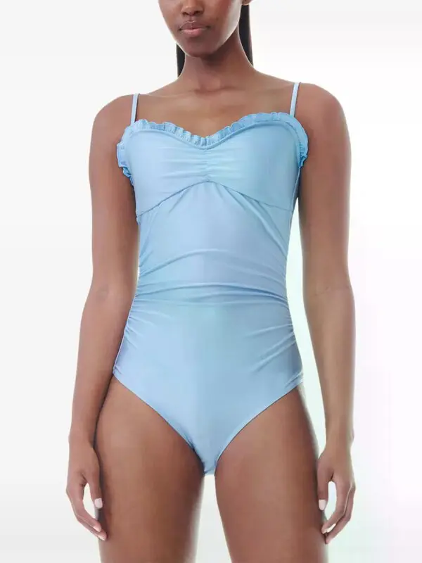 GANNI Gathered Ruffled One-piece Swimsuit