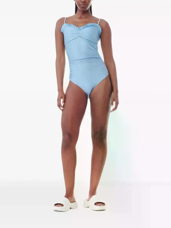GANNI Gathered Ruffled One-piece Swimsuit