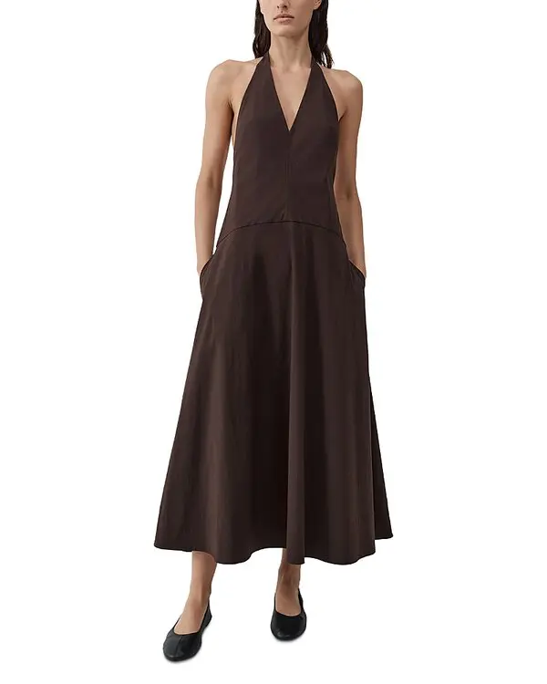 ST. AGNI Halter Plunge Dress - Bark