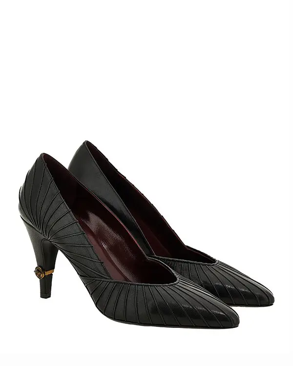 Versace Pointed Leather Pumps - Black/gold