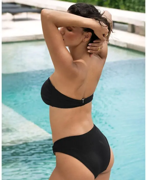 CHANGE OF SCENERY Loryn Twist Bandeau Textured Bikini Top - Black Texture