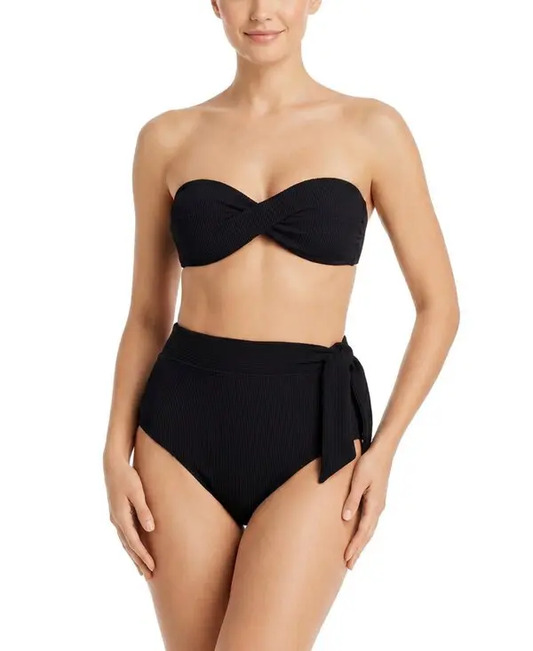 CHANGE OF SCENERY Loryn Twist Bandeau Textured Bikini Top - Black Texture