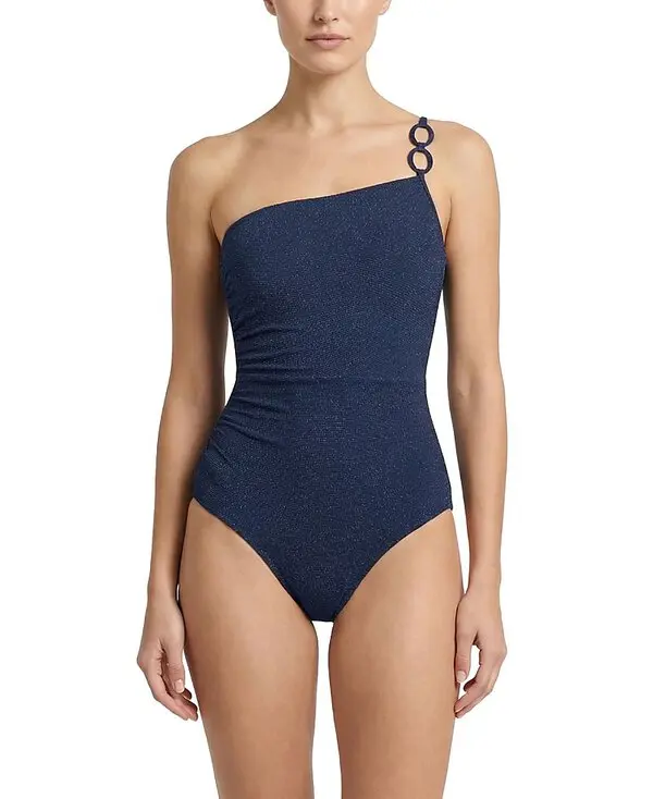 CHANGE OF SCENERY Kara One Shoulder Ring Trim One-piece Swimsuit - Marine Blue Metallic