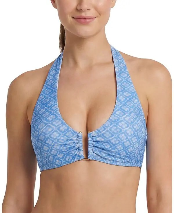 CHANGE OF SCENERY Shana U-bar Print Halter Bikini Top - Meridien Breeze