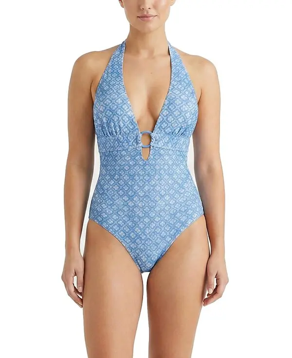 CHANGE OF SCENERY Gabrielle Ring Halter One-piece Swimsuit - Meridien Breeze