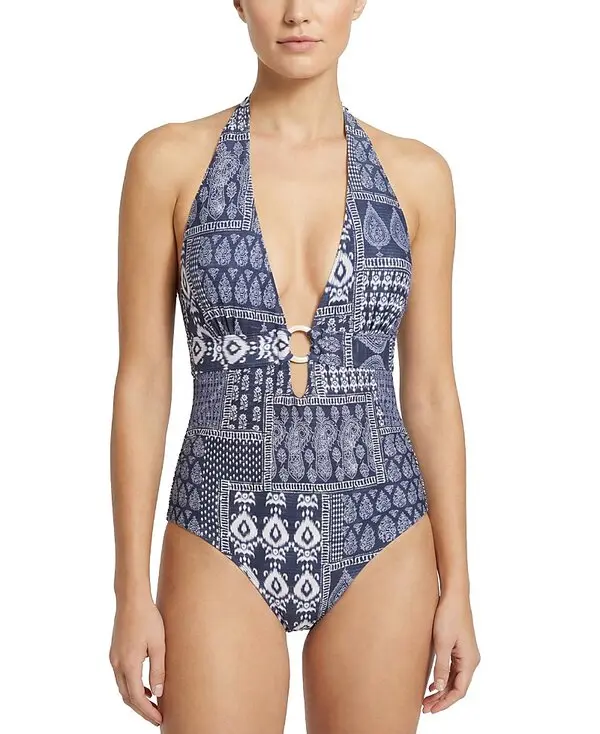 CHANGE OF SCENERY Gabrielle Ring Halter One-piece Swimsuit - Tivara Patchwork