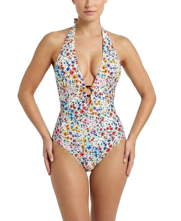 CHANGE OF SCENERY Gabrielle Ring Halter One-piece Swimsuit - Wildflower Patch