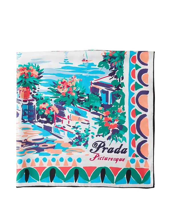 Prada Printed Silk Twill Scarf, 90 X 90 Cm - Light Blue