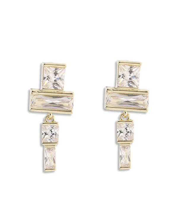 Aqua Cubic Zirconia Geometric Drop Earrings - Gold