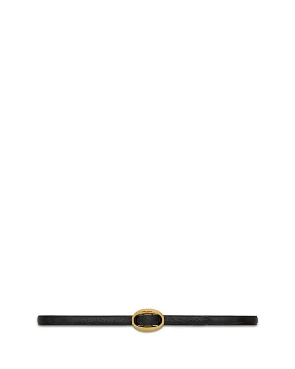 Saint Laurent Oval Buckle Thin Belt - Black