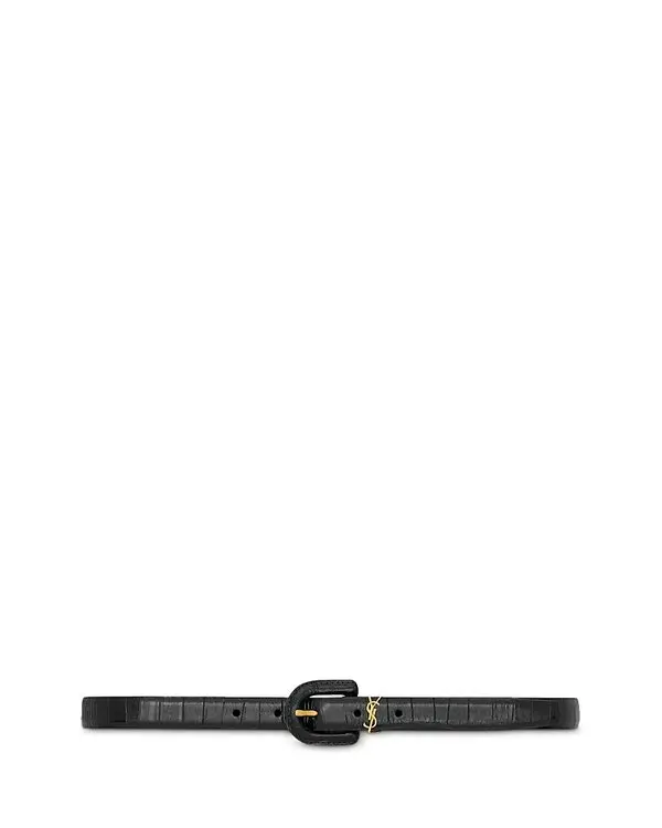 Saint Laurent Cassandre Covered U Buckle Thin Belt - Black