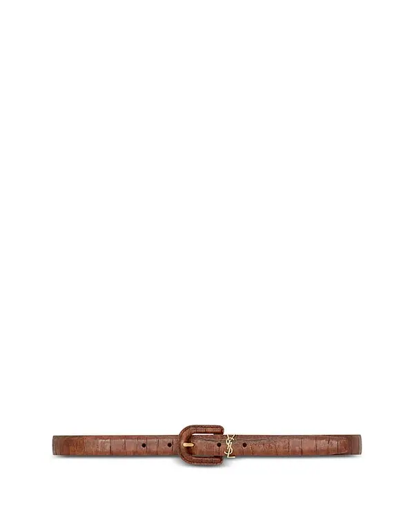 Saint Laurent Cassandre Covered U Buckle Thin Belt - Vegetal Brown