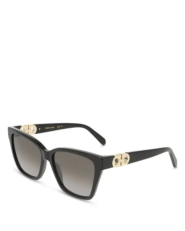 FERRAGAMO Gancini Hinge Angular Square Sunglasses 57mm - Black
