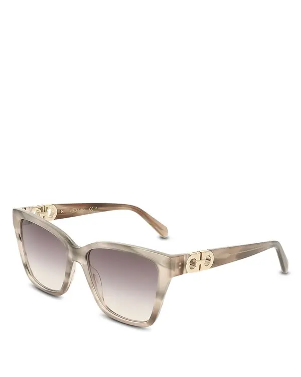 FERRAGAMO Gancini Hinge Angular Square Sunglasses 57mm - Striped Taupe Nude