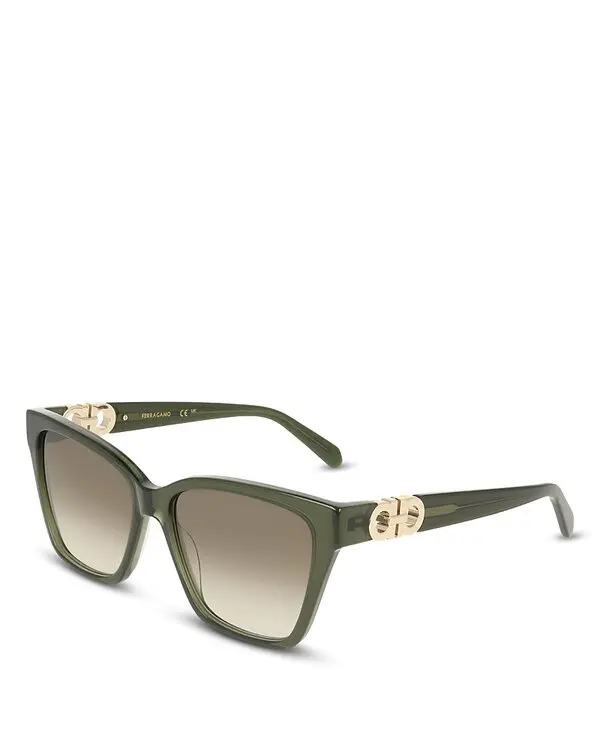 FERRAGAMO Gancini Hinge Angular Square Sunglasses 57mm - Transparent Khaki