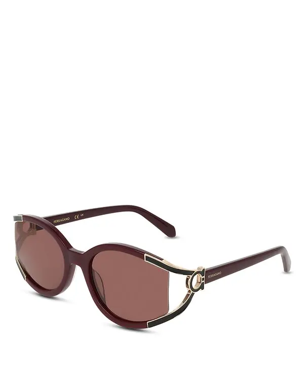 FERRAGAMO Oval Gancini Cutout Sunglasses - Burgundy