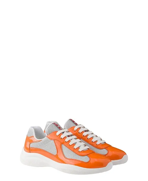 Prada America's Cup Patent Leather And Technical Fabric Sneakers - Bright Orange